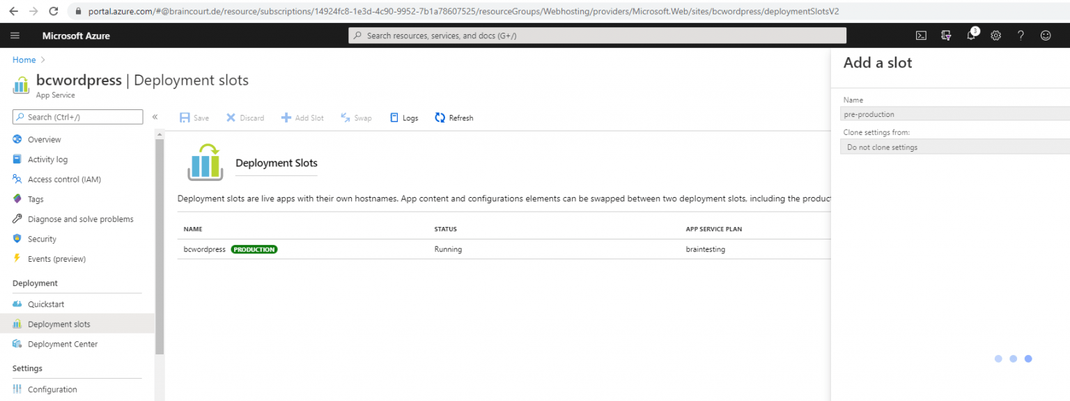 Deploy WordPress in Azure App Service (Web App) with staging slots for ...
