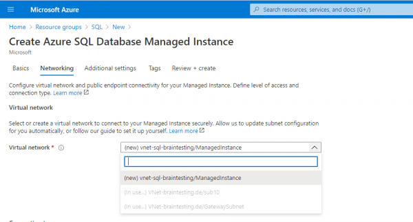 Set up an Azure SQL Managed Instance and connect over a S2S IPSec VPN from onPrem network ...