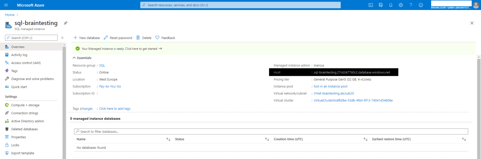 Set Up An Azure Sql Managed Instance And Connect Over A S2s Ipsec Vpn From Onprem Network