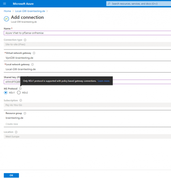 Ipsec Policy Based S2s Vpn Tunnel Between Pfsense And An Azure Vnet