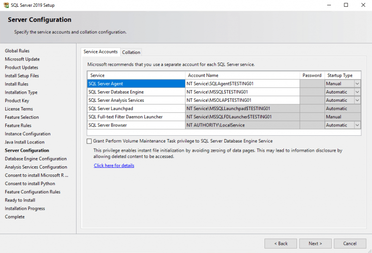 Configure Windows Service Accounts and Permissions exemplary on SQL ...