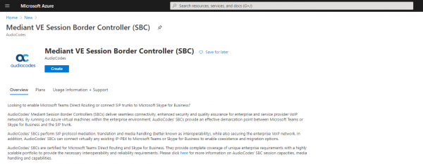 Set up AudioCodes Virtual Edition (VE) SBC in Azure for Microsoft Teams ...