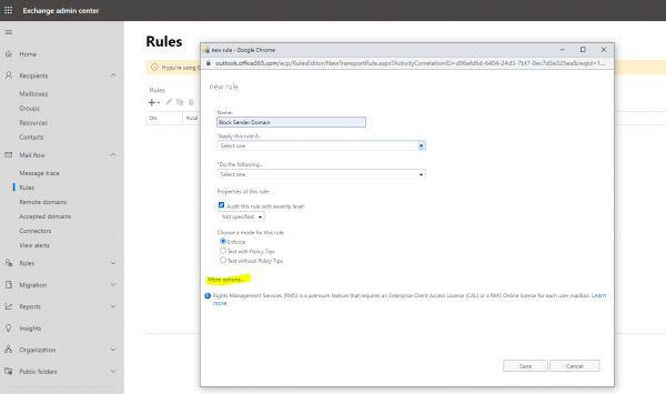 Office 365 / Exchange Online Block Sender Domain - .matrixpost.net