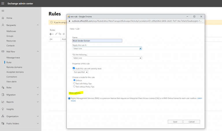 Office 365 / Exchange Online Block Sender Domain - .matrixpost.net