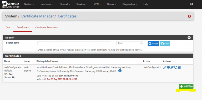 pfSense – webConfigurator default Certificate expiring - .matrixpost.net