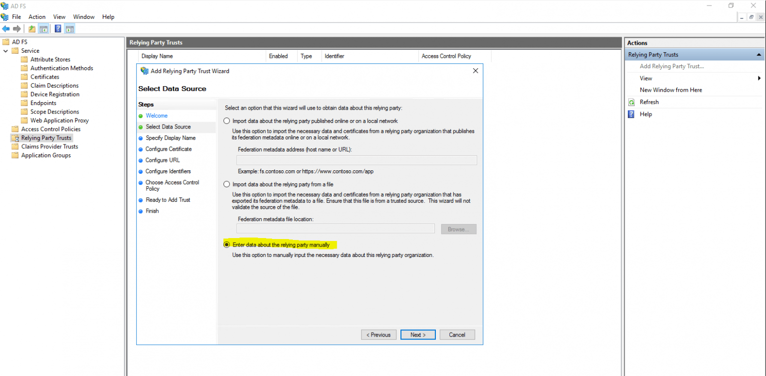 Set up Active Directory Federation Services (AD FS 5.0) – Create an ASP.NET Web Application ...