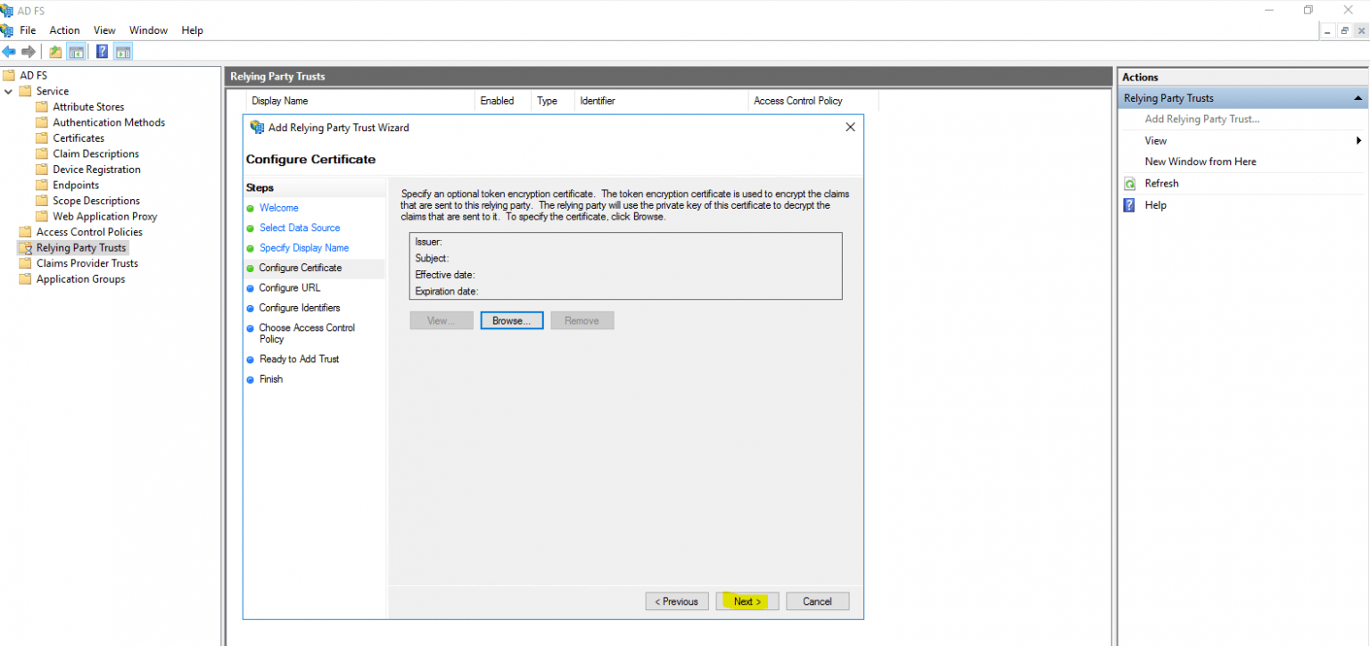 Set up Active Directory Federation Services (AD FS 5.0) – Create an ASP.NET Web Application ...