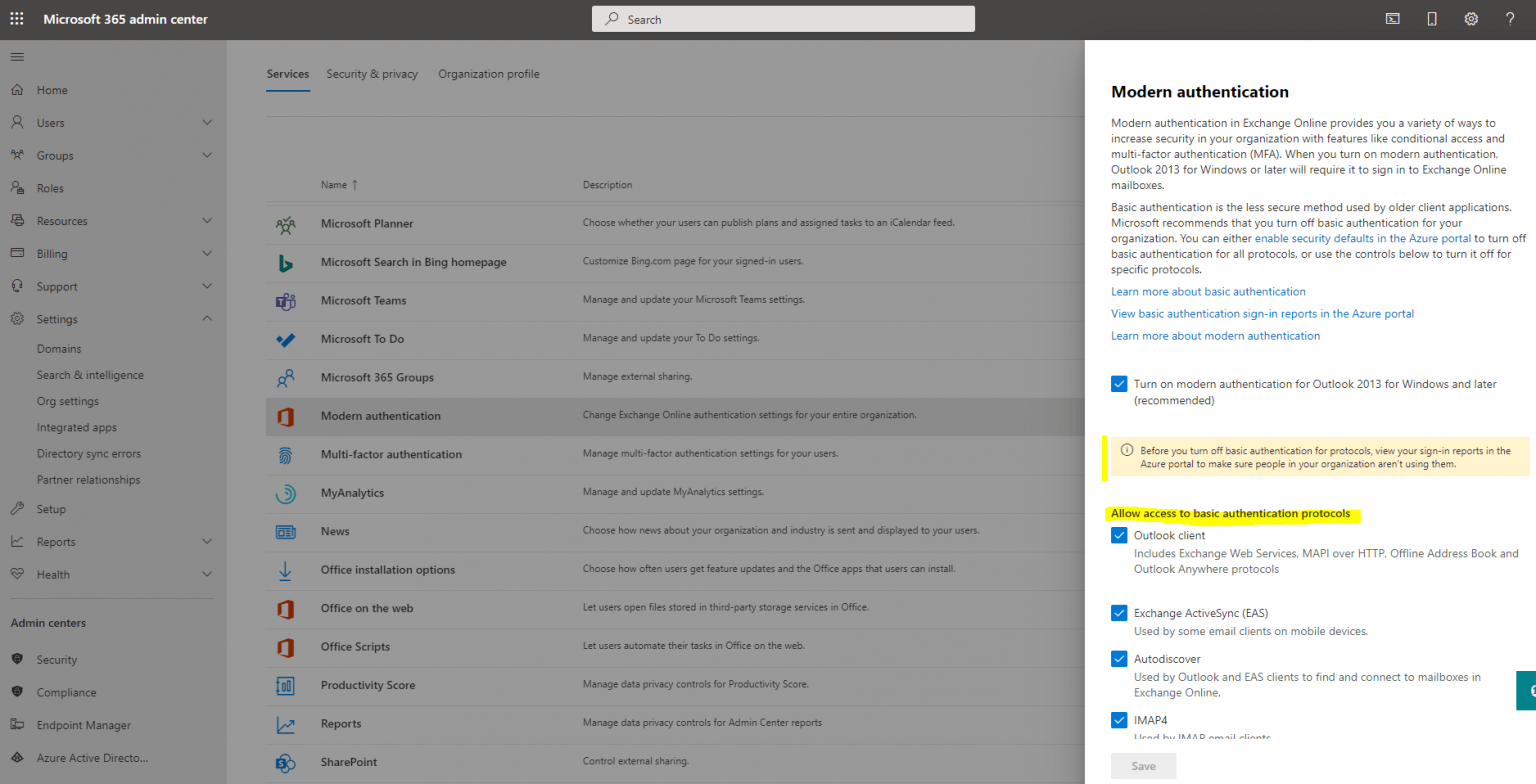 Modern Authentication Office 365 - .matrixpost.net