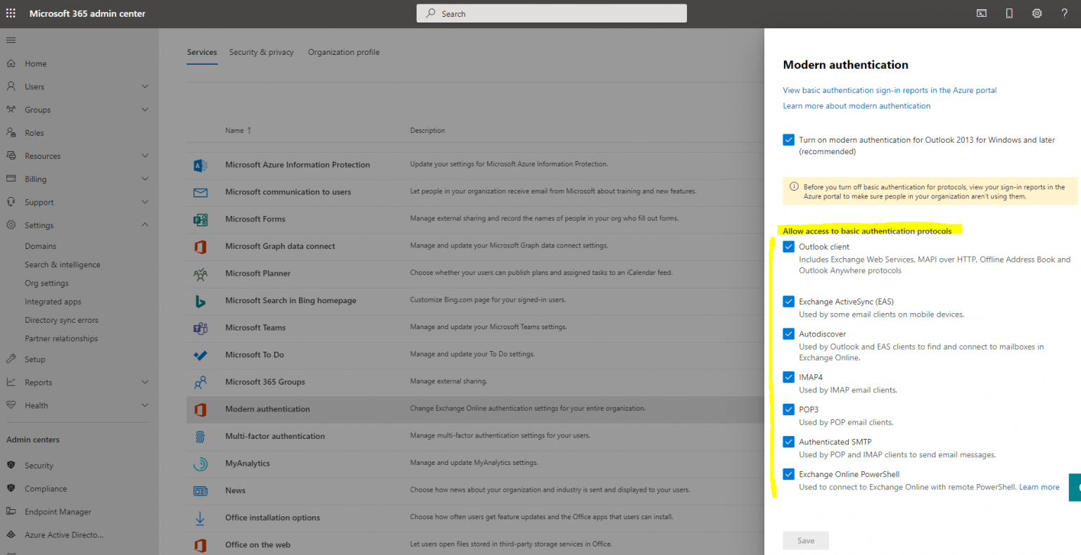 Modern Authentication Office 365 - .matrixpost.net