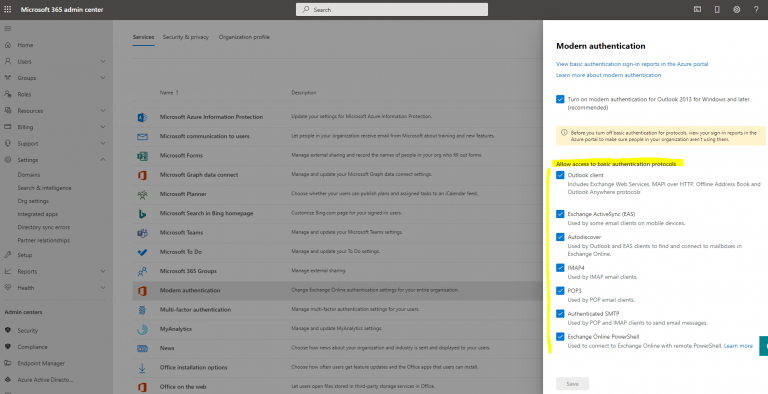 Modern Authentication Office 365 - .matrixpost.net