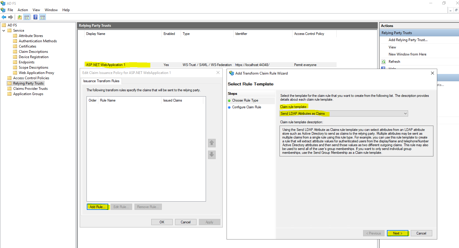 Set up Active Directory Federation Services (AD FS 5.0) – Create an ASP.NET Web Application ...