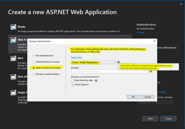 Create An Aspnet Web Application Net Framework Web Forms Or Mvc Using Azure Ad 2747