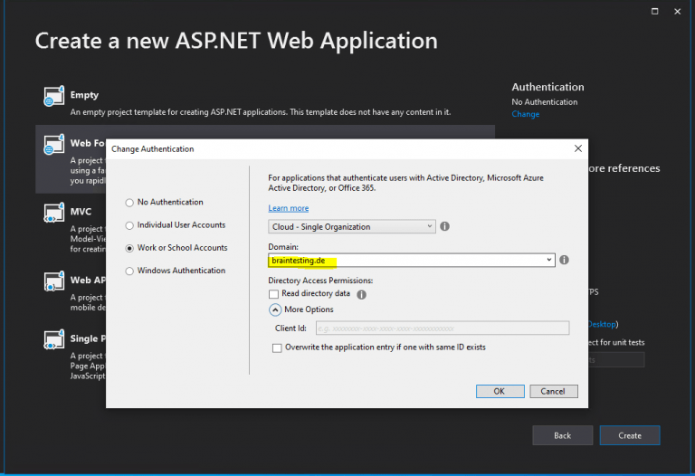 Create An Aspnet Web Application Net Framework Web Forms Or Mvc Using Azure Ad