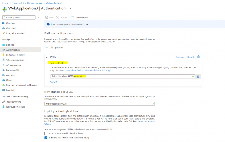 Create an ASP.NET Core Web App using Azure AD Authentication - .matrixpost.net