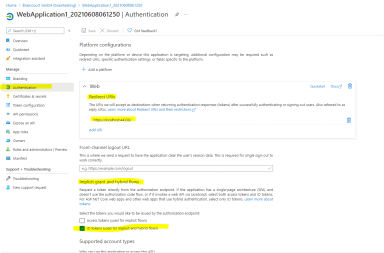 Create An Aspnet Web Application Net Framework Web Forms Or Mvc Using Azure Ad