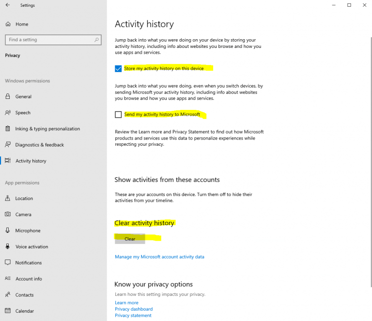 Window 10 Activity History – How to View and Delete - .matrixpost.net