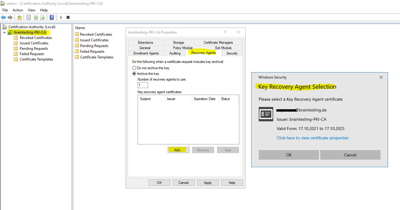Set up a Key Recovery Server for the Microsoft certification authority ...
