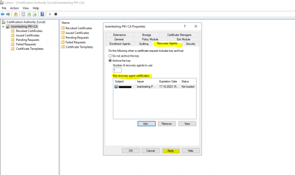 Set up a Key Recovery Server for the Microsoft certification authority ...
