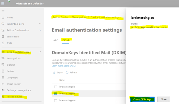 Set up DomainKeys Identified Mail (DKIM) for Exchange Online ...