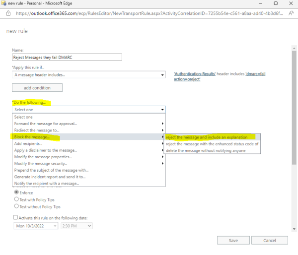 How to reject Emails in Office 365 they fail DMARC - .matrixpost.net