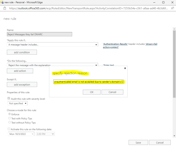 How to reject Emails in Office 365 they fail DMARC - .matrixpost.net