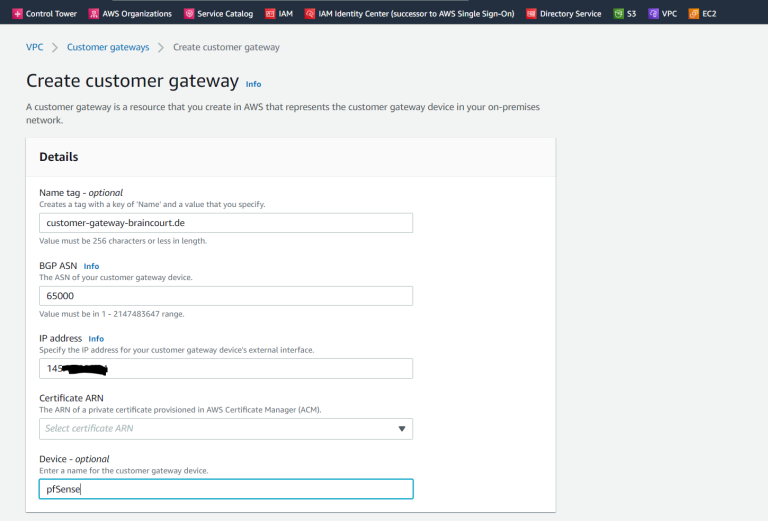 Set up IPSec route-based S2S VPN between pfSense and AWS VPC ...