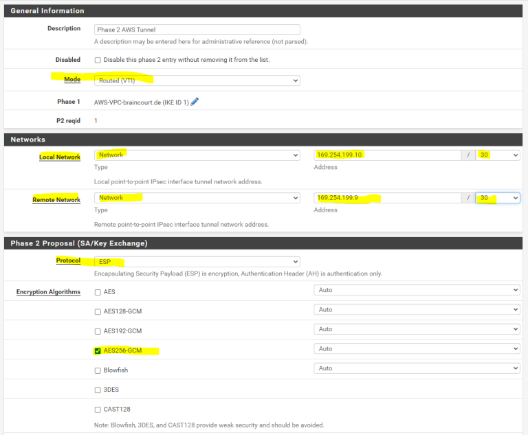 Set up IPSec route-based S2S VPN between pfSense and AWS VPC - .matrixpost.net
