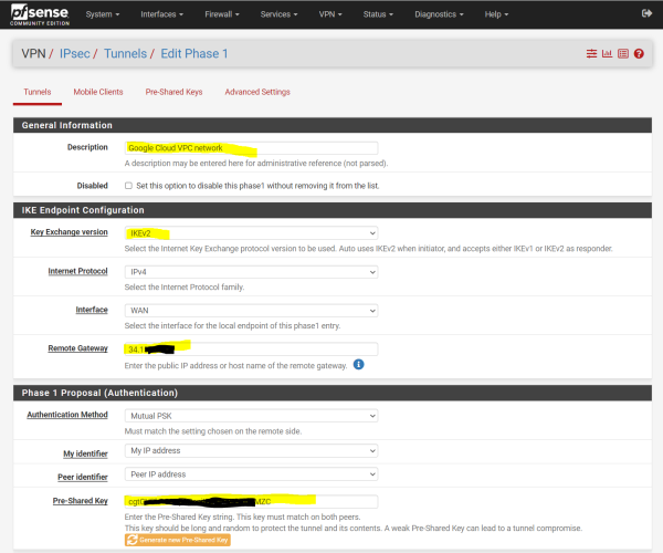Set up IPSec route-based S2S VPN between pfSense and Google Cloud VPC - .matrixpost.net