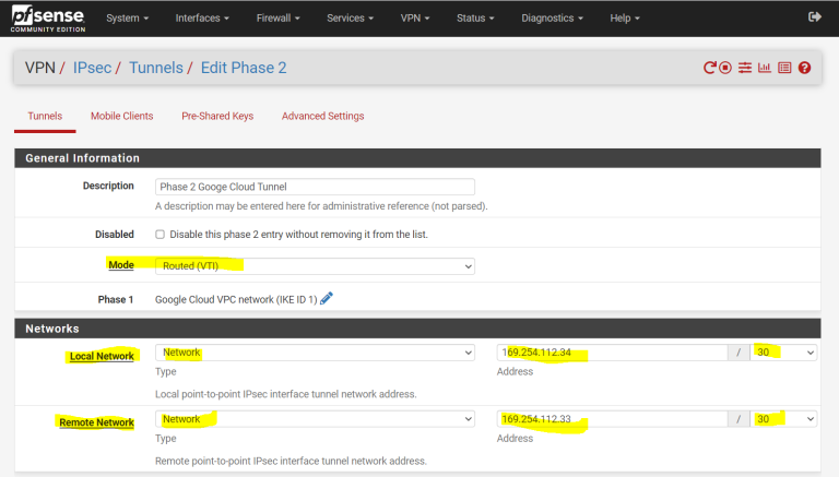 Set up IPSec route-based S2S VPN between pfSense and Google Cloud VPC - .matrixpost.net