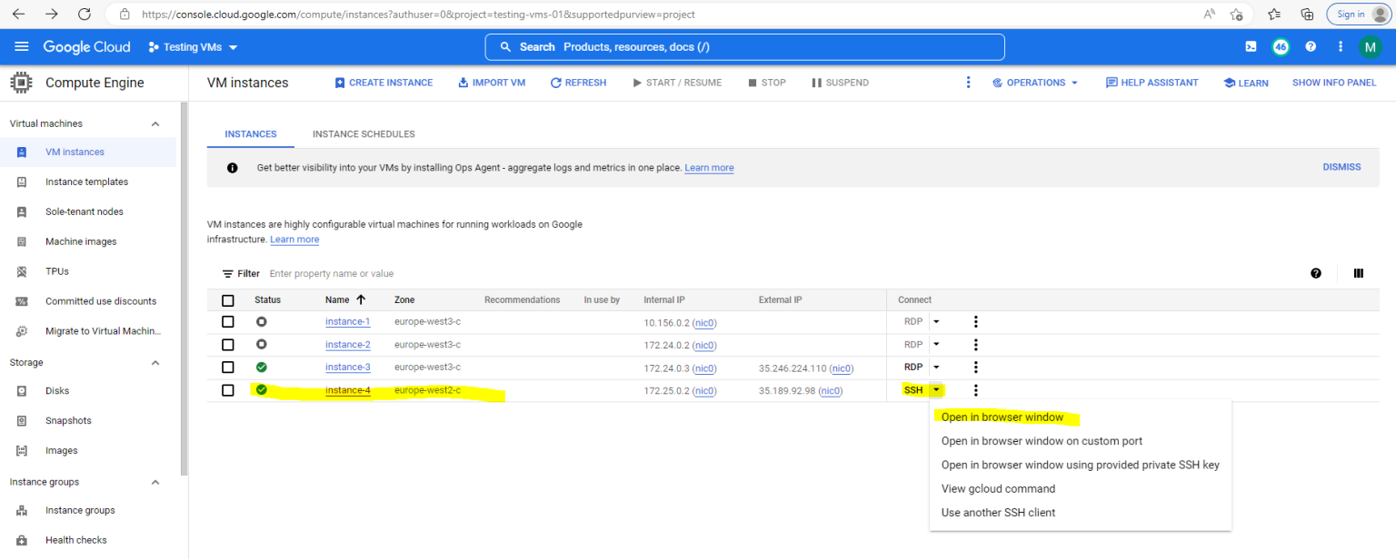 Google Cloud – Create a new Linux VM Instance and Connect to using SSH Metadata - .matrixpost.net