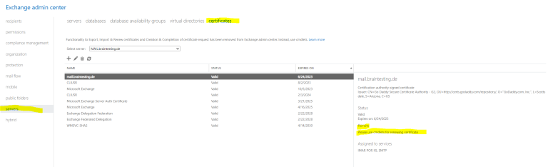 Removal of Exchange Certificate (New-,Renew-,Import-,Export-) Handling ...
