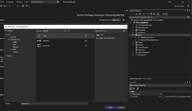 Using Mysql Database For Blazor Server Web App