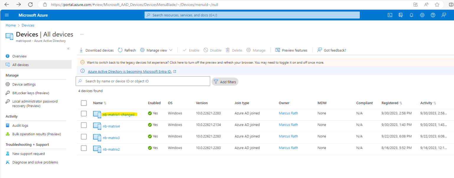 Change Display Name in Azure for Azure AD joined Computers - .matrixpost.net