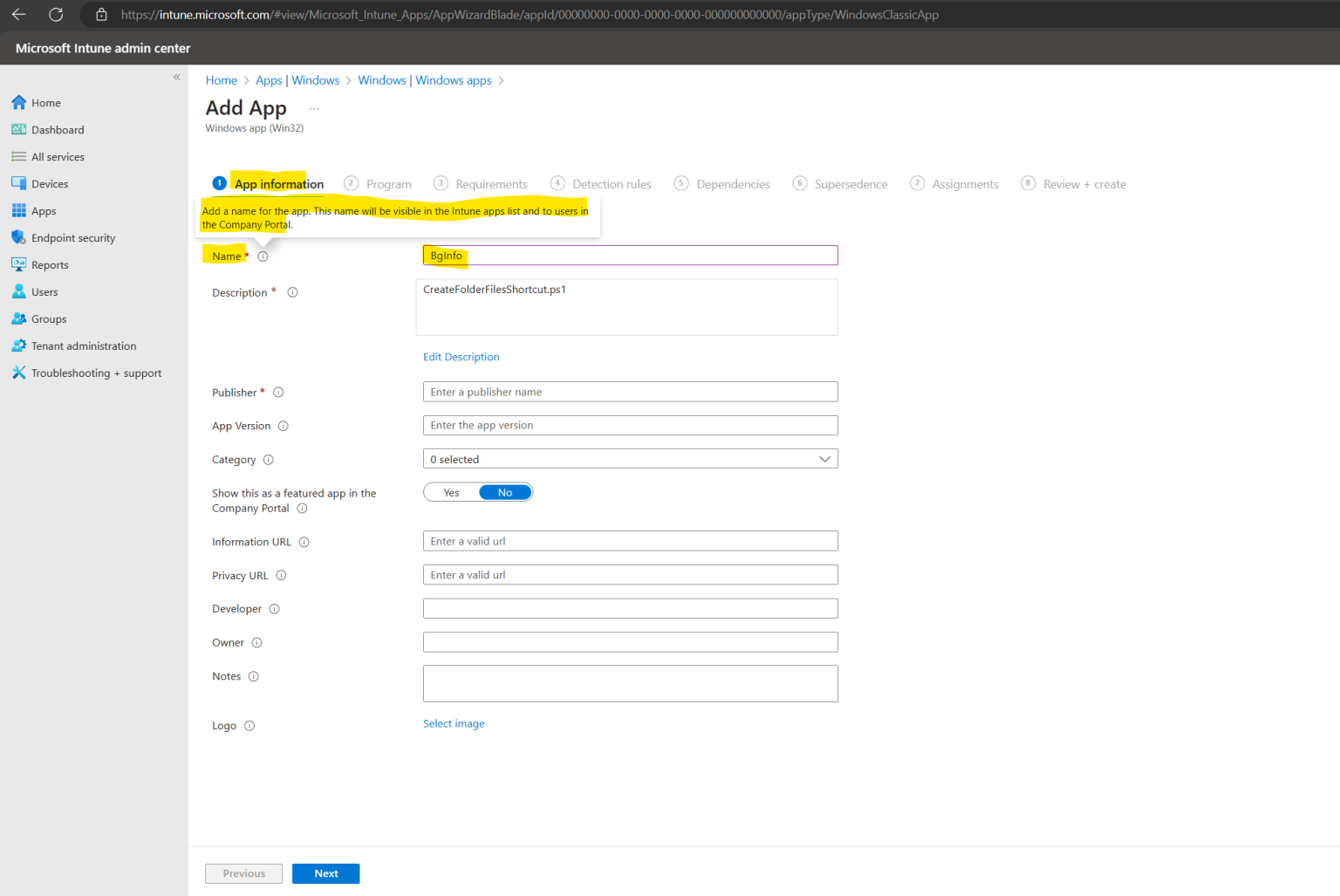 Set up and deploy BgInfo from Sysinternals by using Microsoft Intune ...
