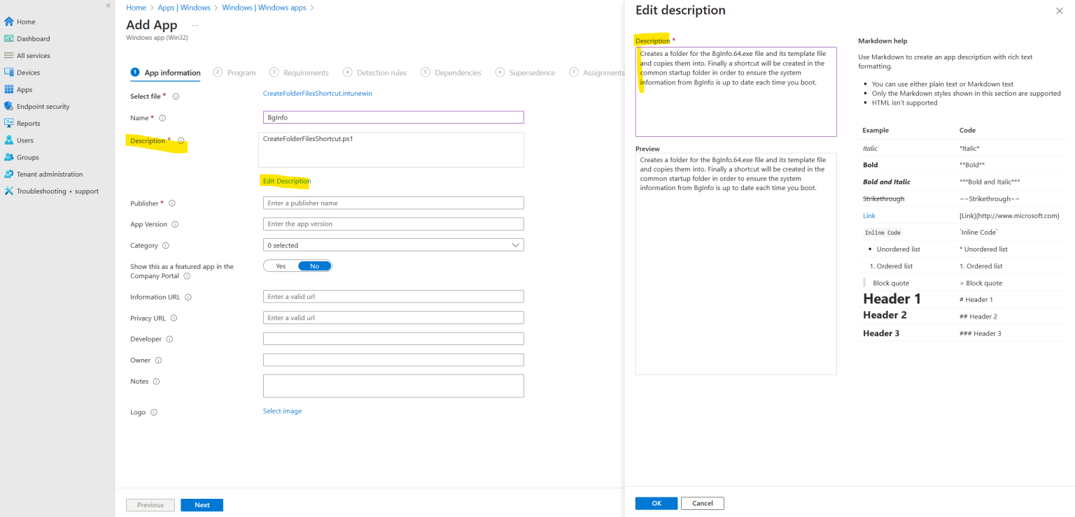 Set up and deploy BgInfo from Sysinternals by using Microsoft Intune - .matrixpost.net