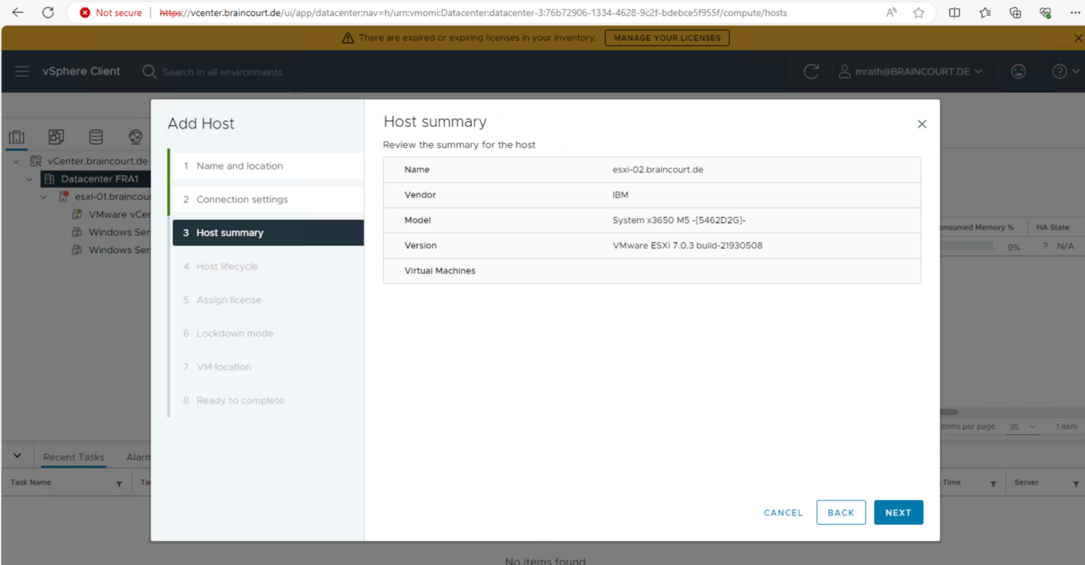 Adding And Configuring A New Esxi Host In Vsphere Vcenter Server