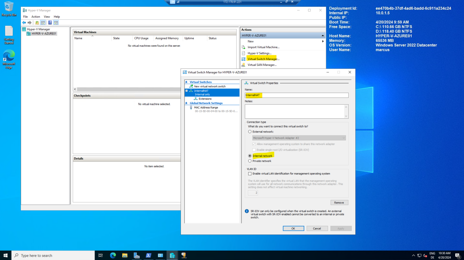 Set up Azure Hyper-V Server 2022 for Nested Virtualization ...