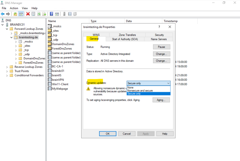 Set up Windows DNS dynamic Updates - .matrixpost.net