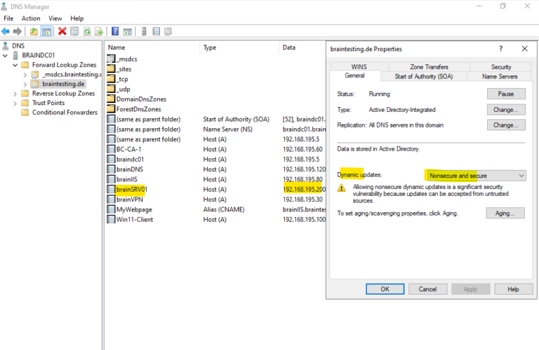 Set up Windows DNS dynamic Updates - .matrixpost.net