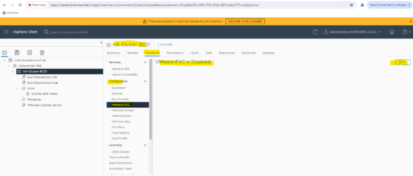 Enable the Enhanced vMotion Compatibility (EVC) Mode for a vSphere ...