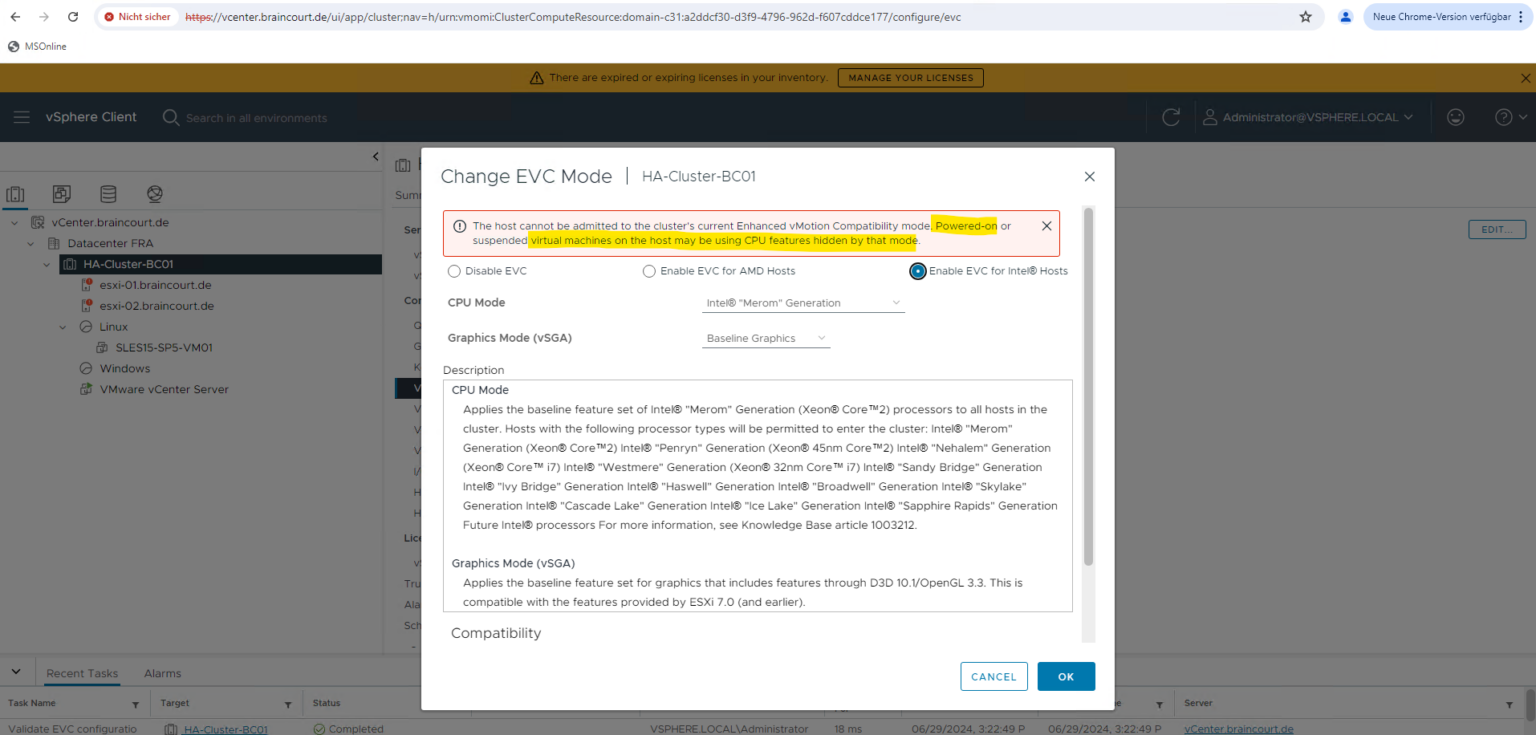 Enable the Enhanced vMotion Compatibility (EVC) Mode for a vSphere ...
