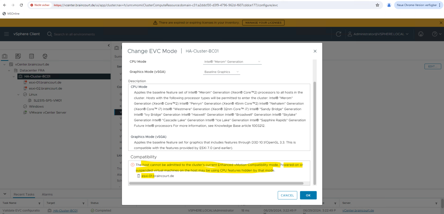 Enable the Enhanced vMotion Compatibility (EVC) Mode for a vSphere ...