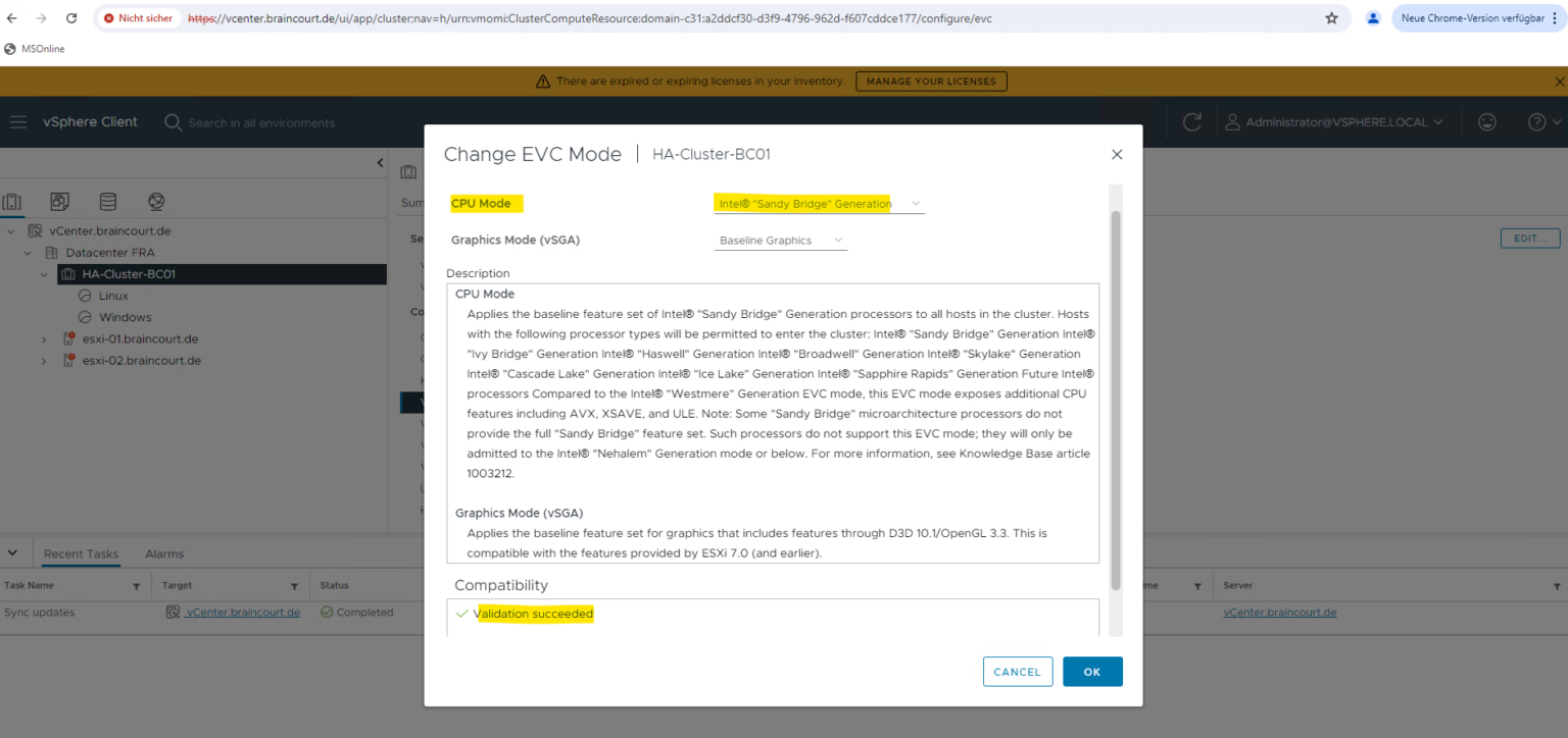 Enable the Enhanced vMotion Compatibility (EVC) Mode for a vSphere ...