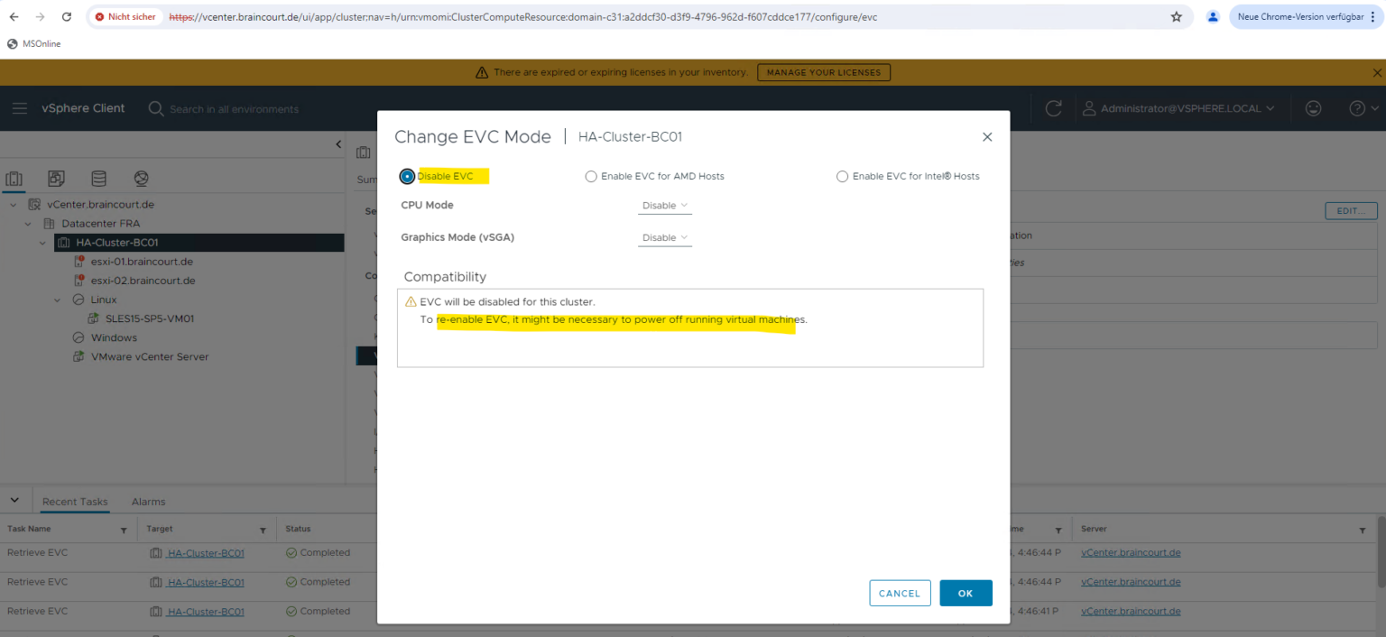 Enable the Enhanced vMotion Compatibility (EVC) Mode for a vSphere ...