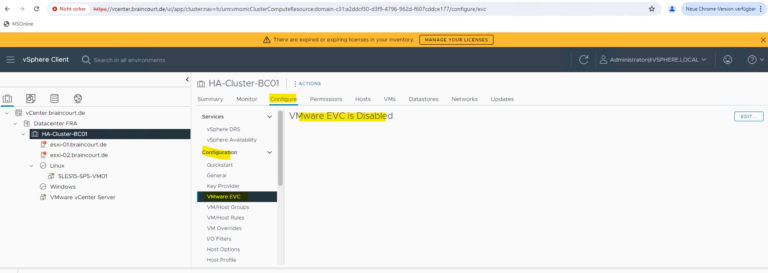 Enable the Enhanced vMotion Compatibility (EVC) Mode for a vSphere ...