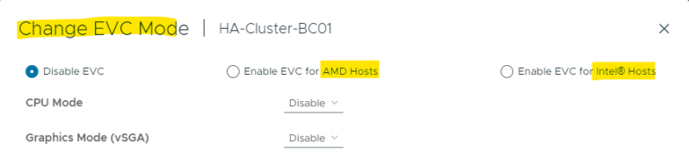Enable The Enhanced Vmotion Compatibility Evc Mode For A Vsphere Clustertest
