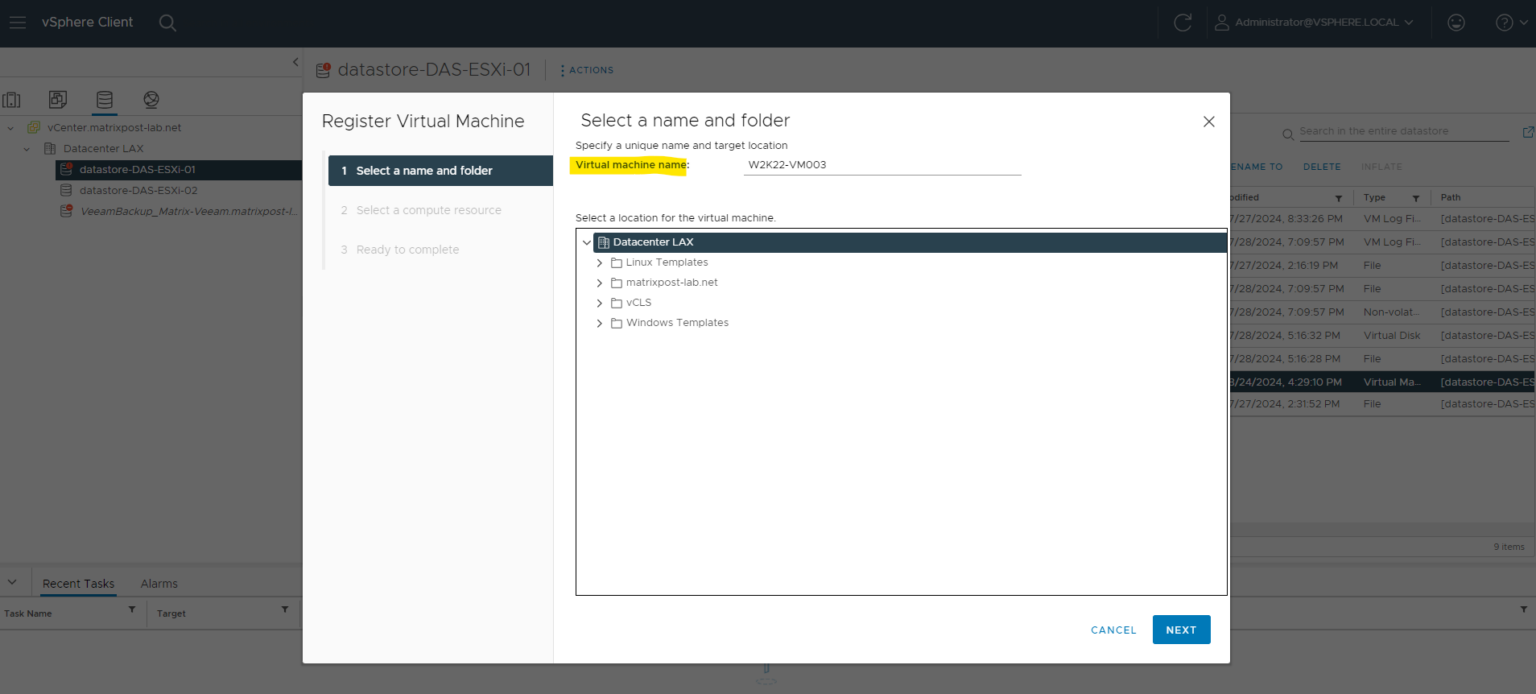 Restore/Register a VM or VM Template in vSphere - .matrixpost.net