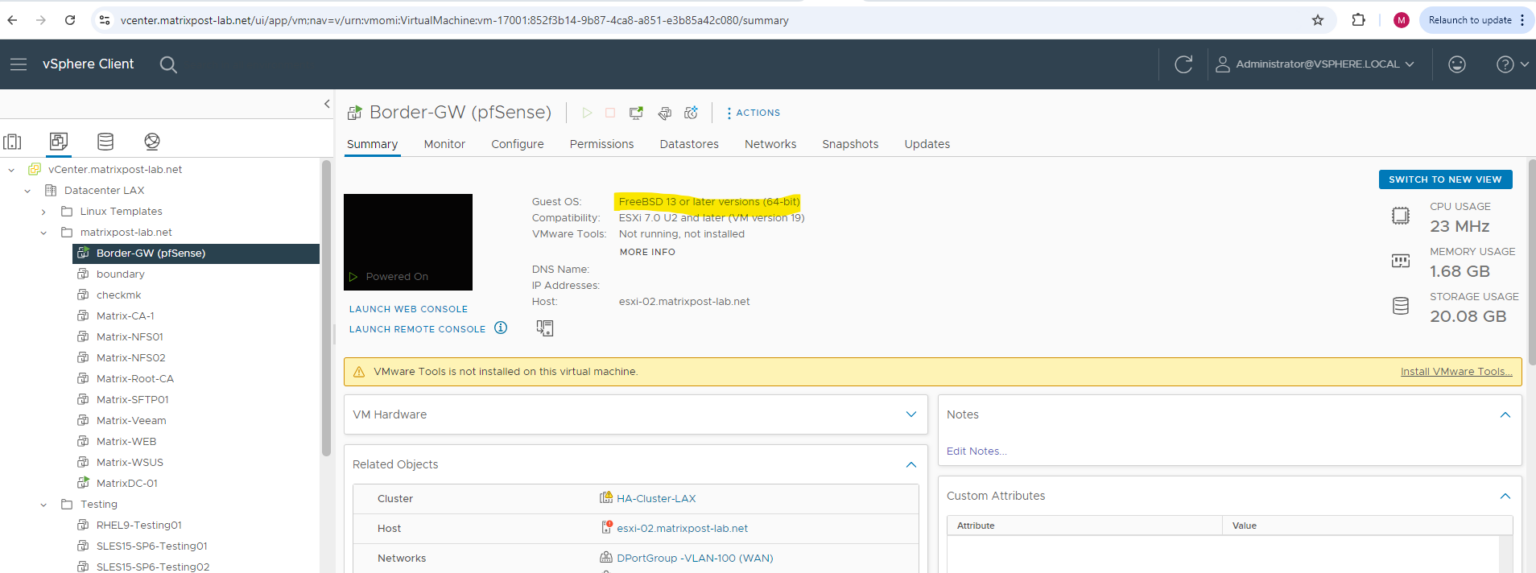 Install VMWare Tools for pfSense in vSphere - .matrixpost.net