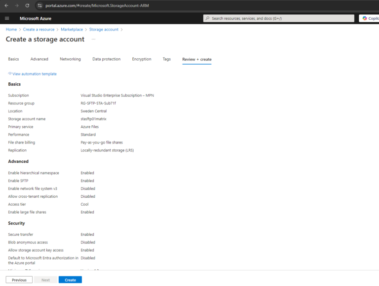 Set up an Azure Storage Account and Blob Storage for SFTP Access - .matrixpost.net