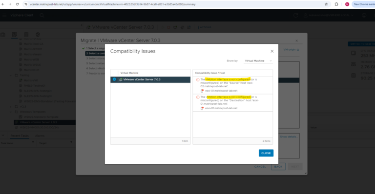 The vMotion interface is not configured (or is misconfigured) on the Source Host - .matrixpost.net